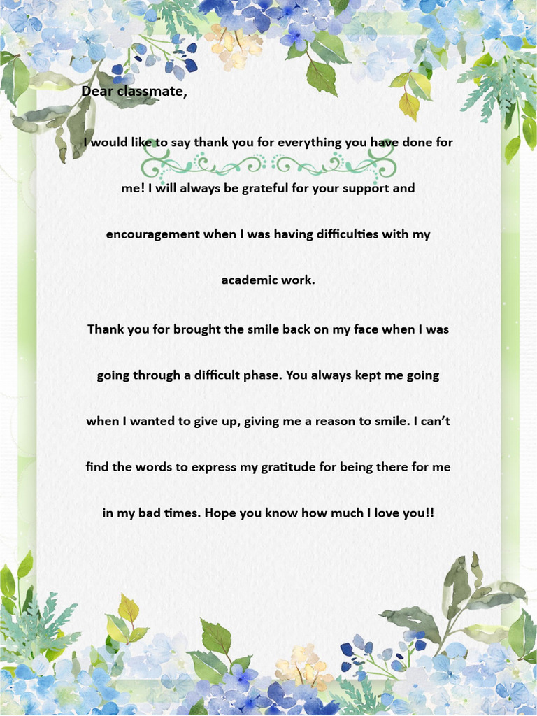 Thank You Letter to a Classmate | PDF