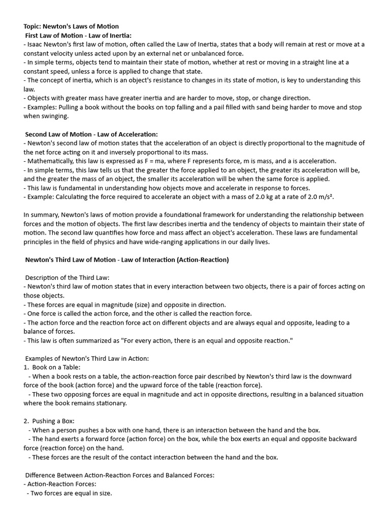 Grade 8 Notes | PDF | Force | Newton's Laws Of Motion