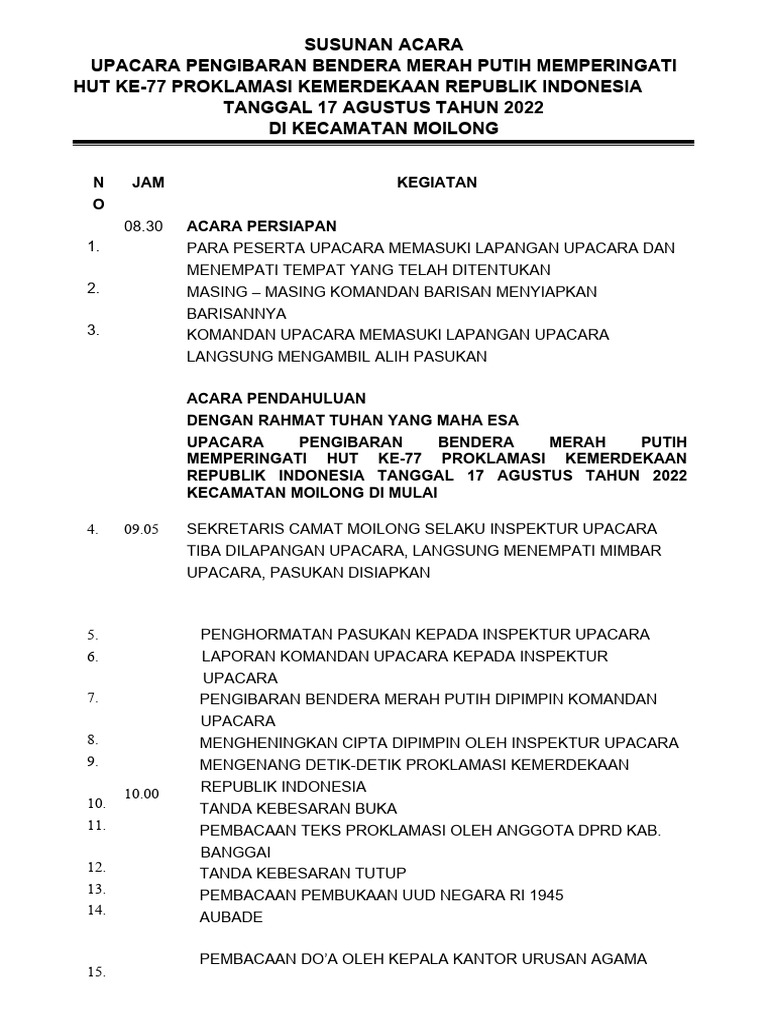 Susunan Acara Hut Ri 2022 | PDF
