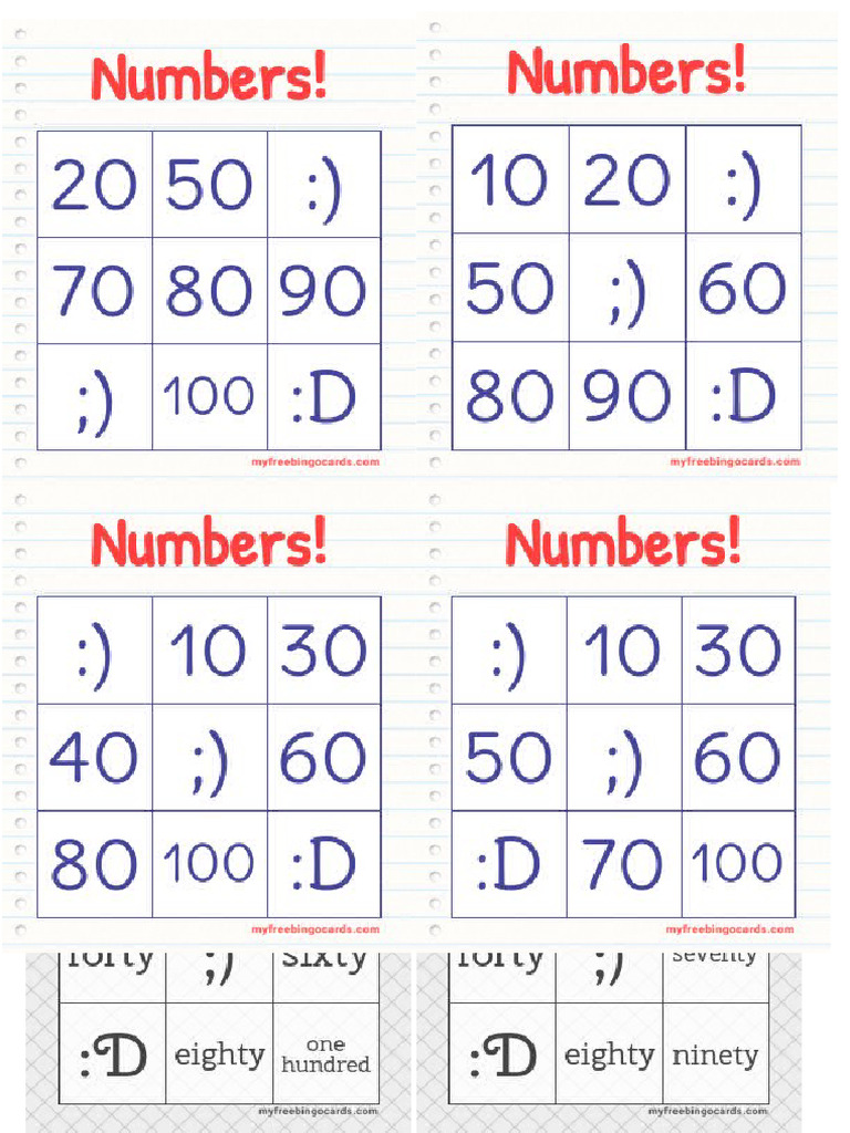 Bingo Numbers Tens 10-100 | PDF