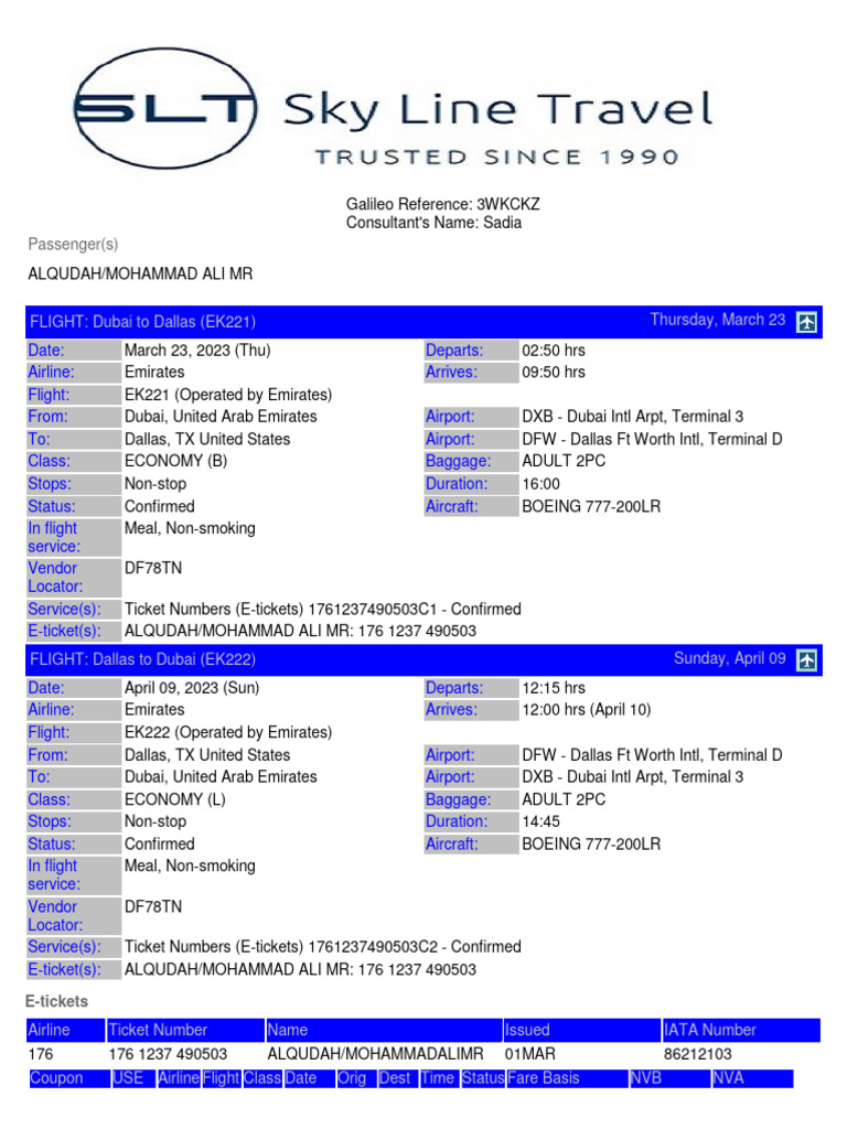Emirates Flight Itinerary | PDF | United Airlines | Transport Companies