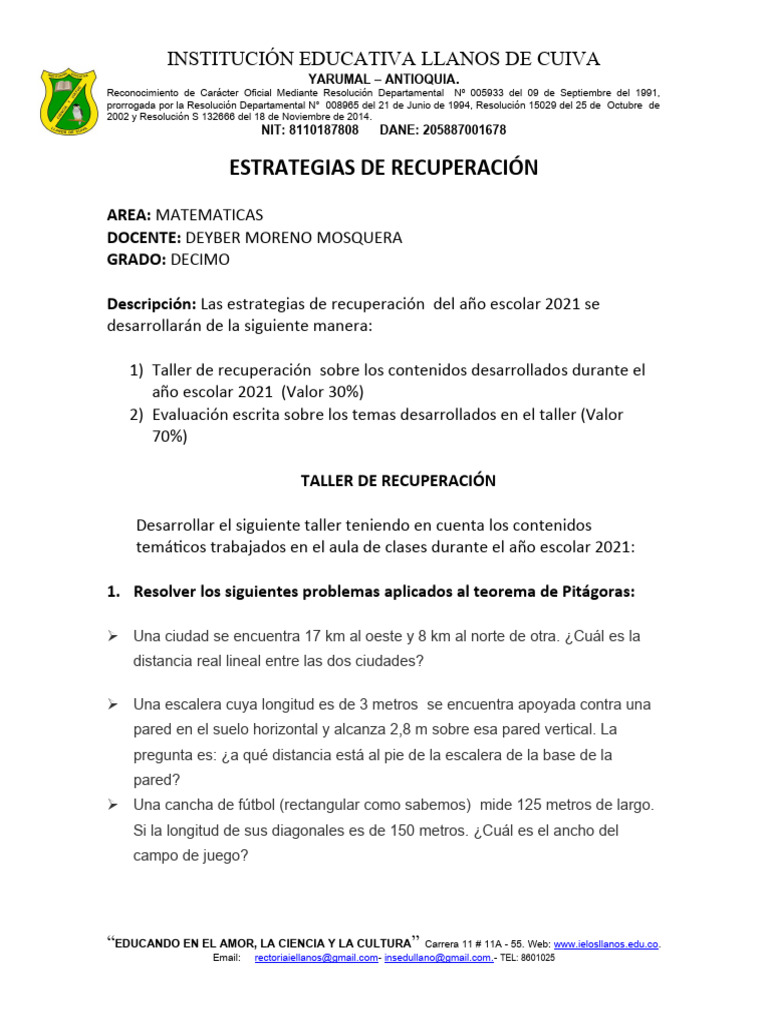 Taller de recuperación décimo | PDF