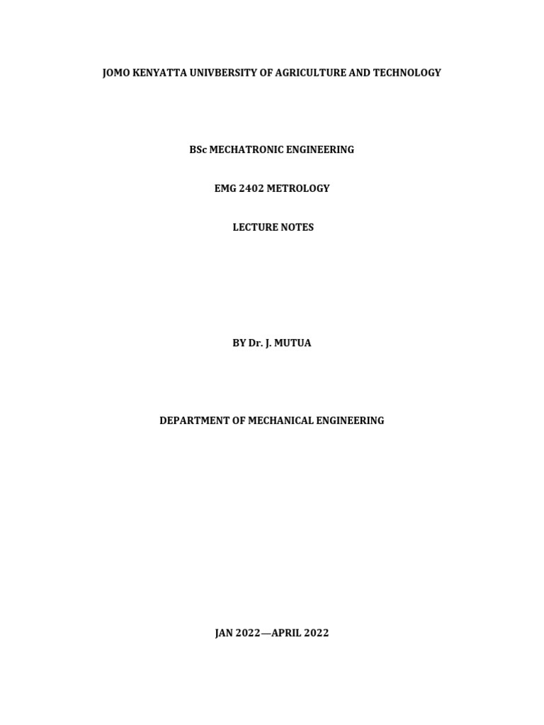 EMG 2402 Metrology - Notes 2022 Lecture 3 - 01022022 | PDF | Metrology
