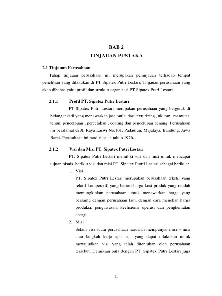Profil dan Struktur PT Sipatex Lestari | PDF