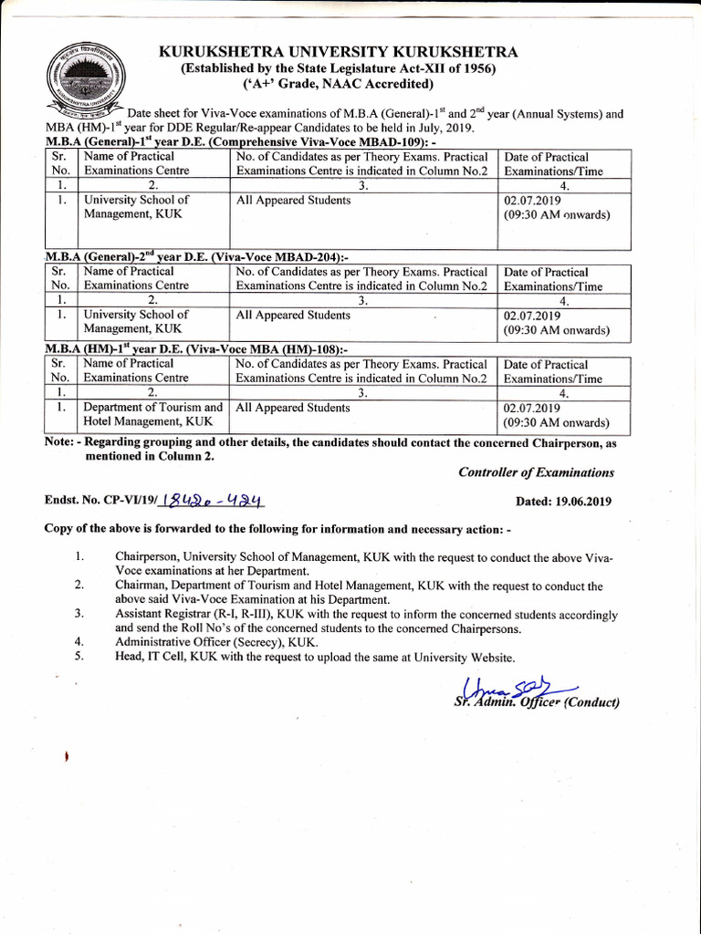 Date-Sheet MBA DDE | PDF | Qualifications | Educational Stages