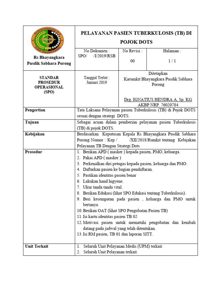 Spo Pelayanan Pasien Tuberkulosis (TB) Di Pojok Dots | PDF