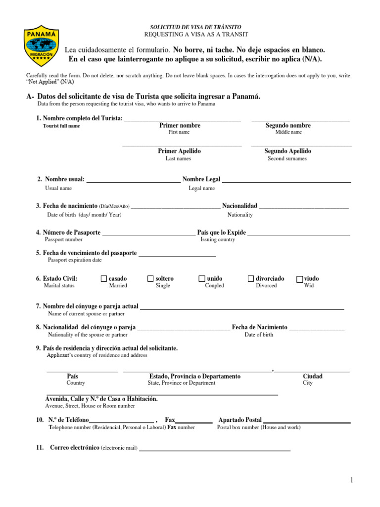 Formulario de Visa de Transito | PDF