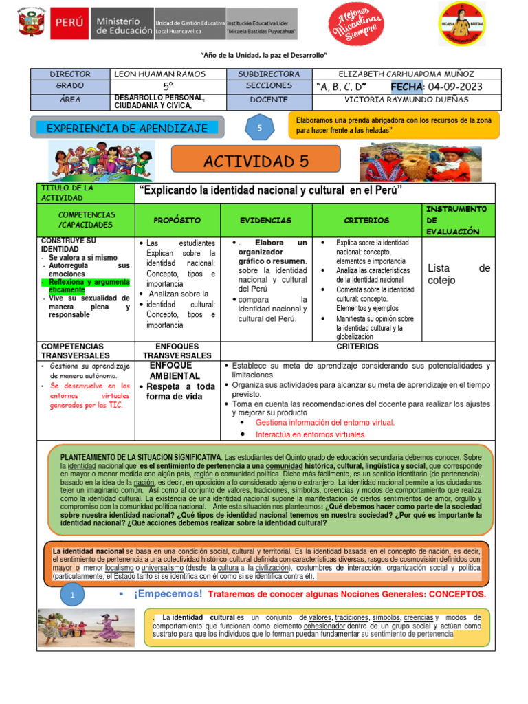 Experiencia de Aprendizaje 5 - Actvidad 5 - DPCC-2023 | PDF | Nacionalismo | Nación