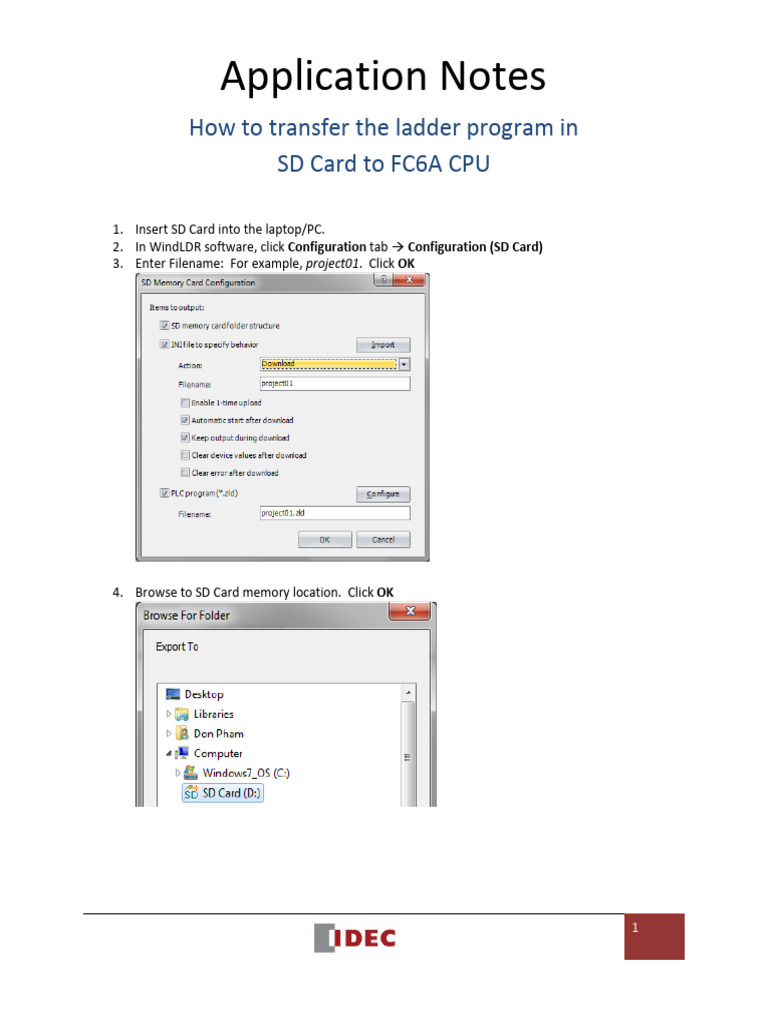 IDEC FC6A MicroSmart SD Card App Note | PDF