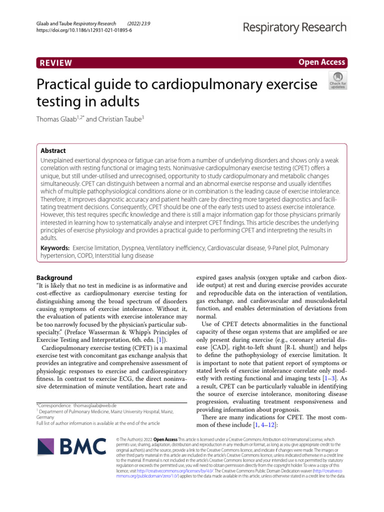 Practical Guide To Cardiopulmonary Exercise Testing in Adults | PDF ...