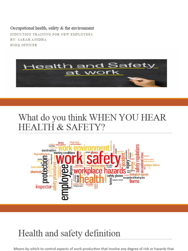 Sarah Ajodha - HSE Induction Training | PDF | Occupational Safety And ...