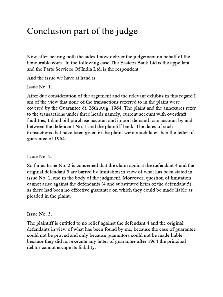 Conclusion Part of The Judge PDF | PDF | Guarantee | Judgment (Law)