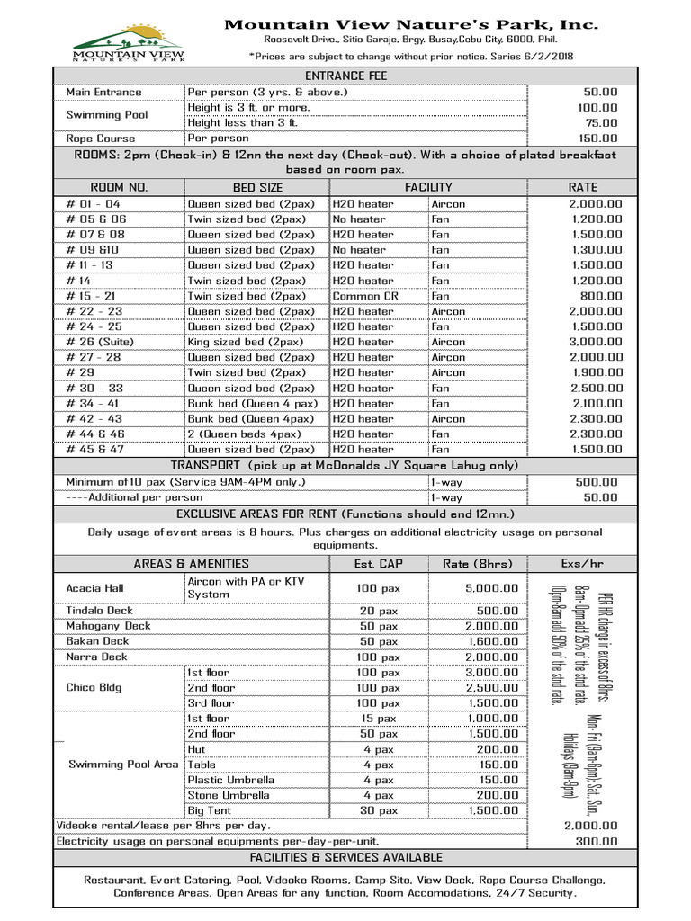 Room Rates and Facilities Overview | PDF