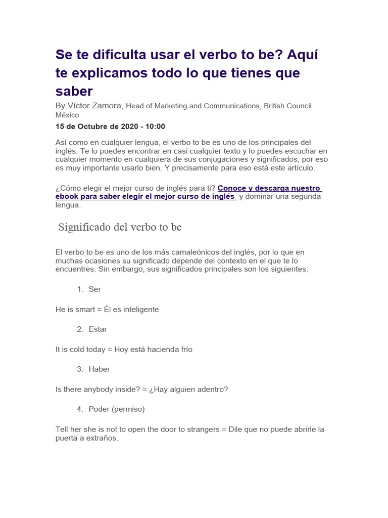Verbo To Be | PDF | Verbo | Tipología Lingüística