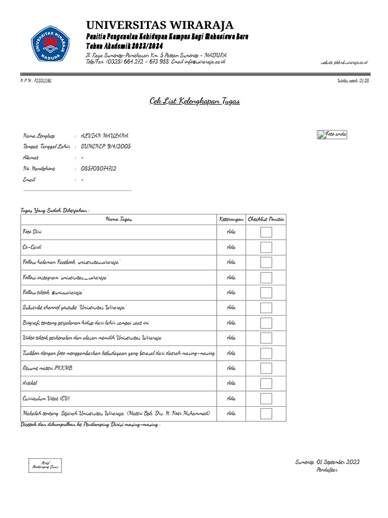 Cetak Kelengkapan Penugasan - PKKMB 2023 | PDF