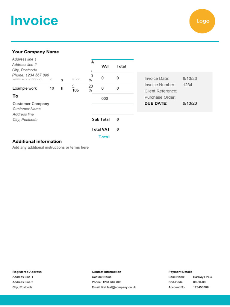 Modern VAT Invoice Template | PDF