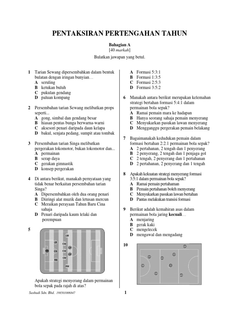 Pentaksiran Pertengahan Tahun - PJK Tg. 4 | PDF