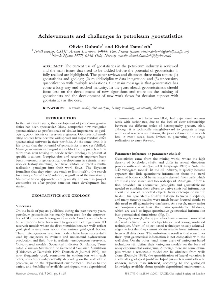 Achievements and Challenges in Petroleum Geostatistics | PDF | Bayesian ... Achievements and Challenges in Petroleum Geostatistics | PDF | Bayesian ...