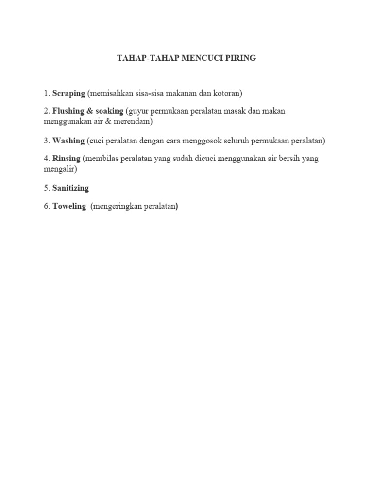 Tahap-Tahap Mencuci Piring | PDF