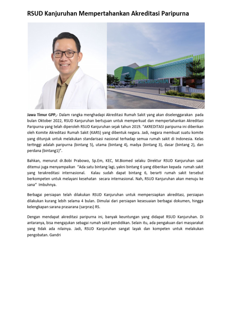 RSUD Kanjuruhan Mempertahankan Akreditasi Paripurna | PDF