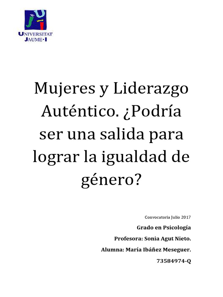 1 Liderazgo Auténtico y Mujeres | PDF | Liderazgo | Carisma