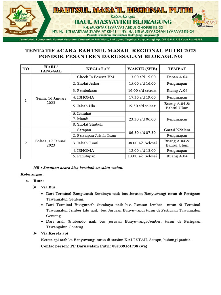 Rundown Bahtsul Masail Regional Putri 2023 | PDF