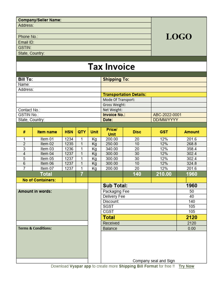 Shipping Bill Format 02 | Download Free PDF | Payments | Taxes