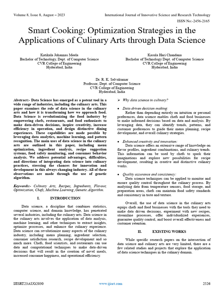 Smart Cooking: Optimization Strategies in The Applications of Culinary ... Smart Cooking: Optimization Strategies in The Applications of Culinary ...