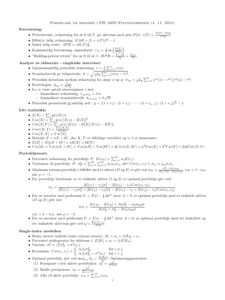 Formelark 4NOV2014 | PDF