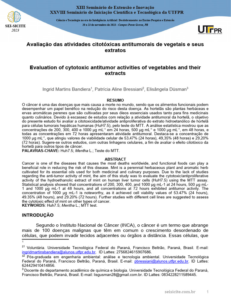 Sicite 2023 - Ingrid | PDF | Câncer | Câncer de mama