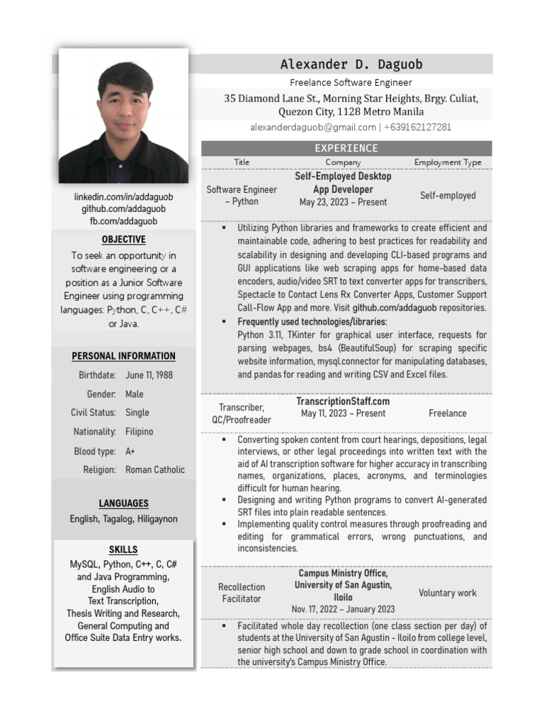 CV Alexander D Daguob-2023-09-11 | Download Free PDF | Application Software | Python ...