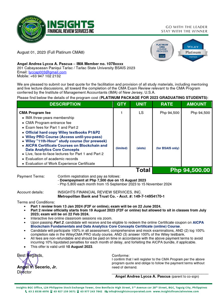 CMA Quote 2023 Angel Andrea Lycca A. Pascua TSU BSAIS 2023 Platinum ...