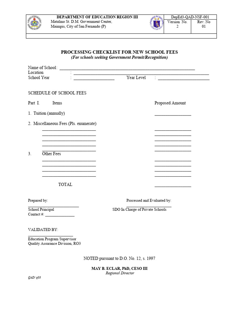 School Fees Processing Checklist | PDF | Tuition Payments