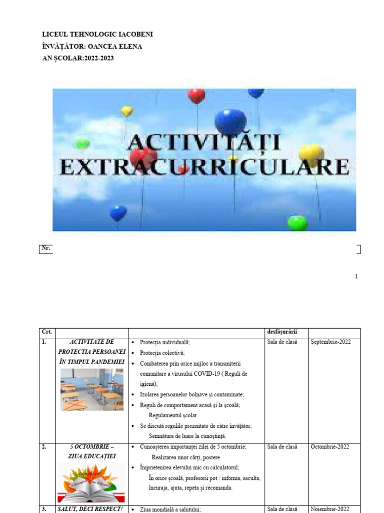 Extracurriculare 2022-2023 | PDF