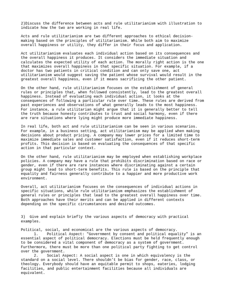 Civic Assignment | PDF | Utilitarianism | Democracy
