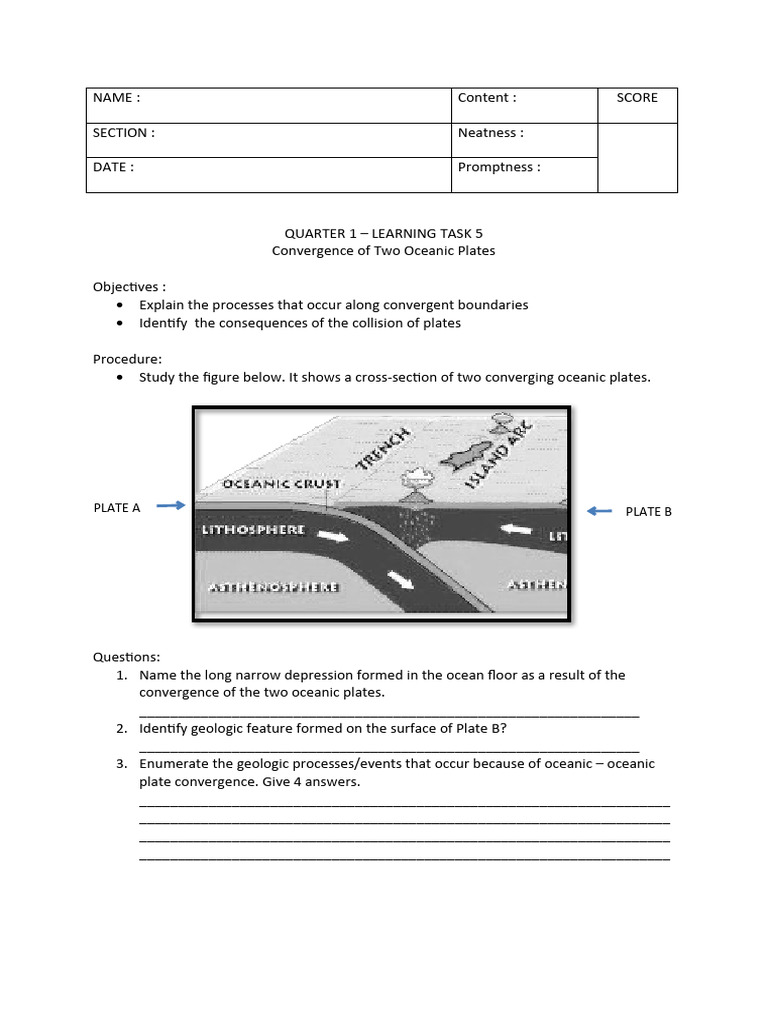 Q1 LT5 Convergence of Two Oceanic Plates | PDF | Science & Mathematics