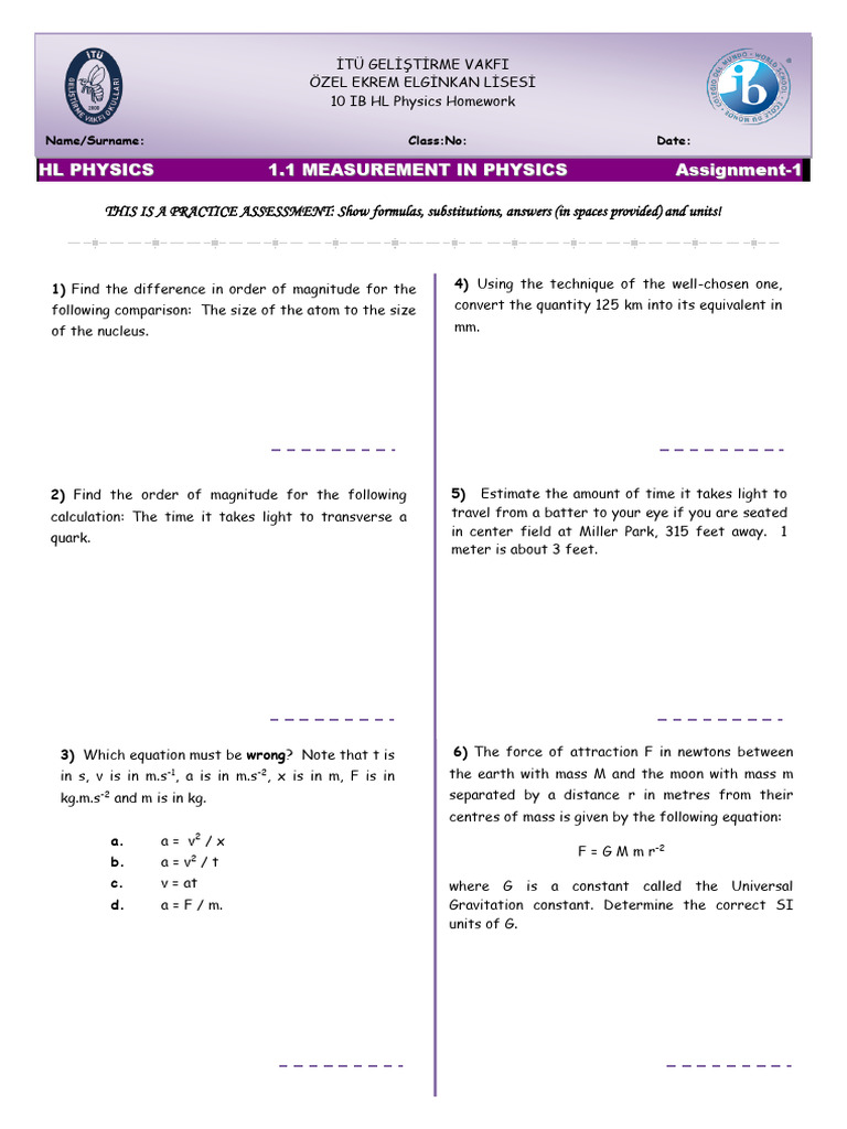 10 IB HL PHYSICS ws-1 | PDF | Mass | Significant Figures 10 IB HL PHYSICS ws-1 | PDF | Mass | Significant Figures