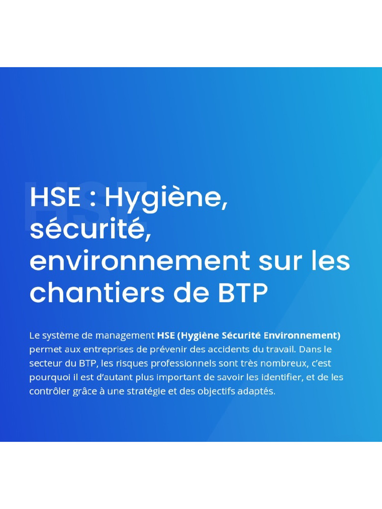 Hygiène Et Sécurité de L'environnement Sur Les Chantiers BTP | PDF