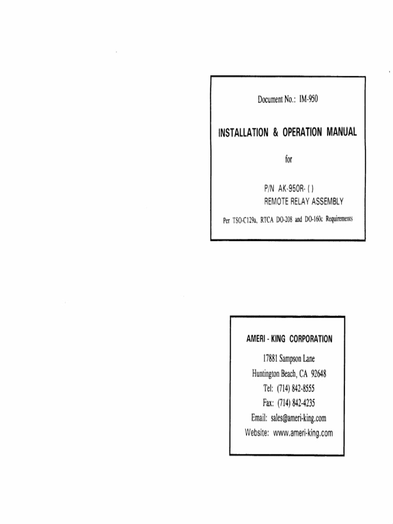 Ameri-King AK-950R Installation/Operation Manual | PDF