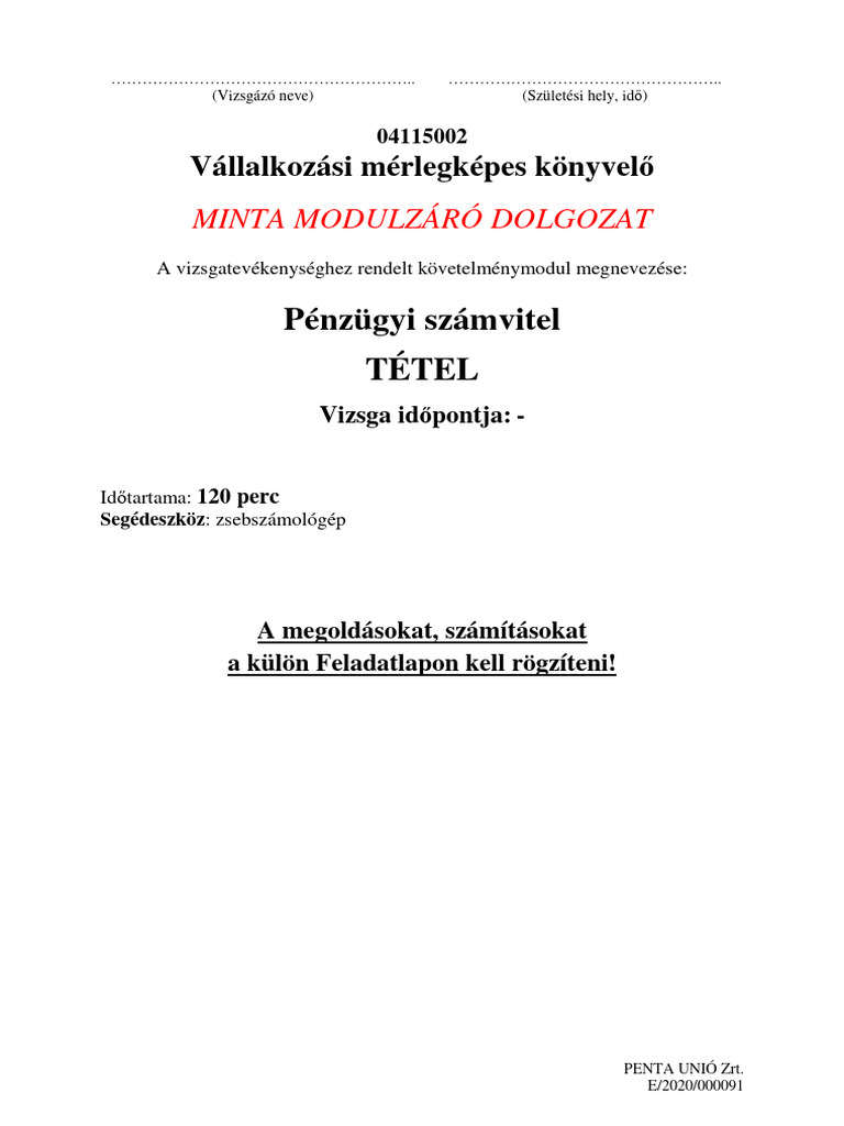 Minta Vizsga - Tétel - 1674202398 | PDF
