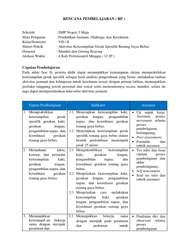 Modul Ajar - Aktivitas Renang Gaya Bebas - SMP Vii - Ii | PDF