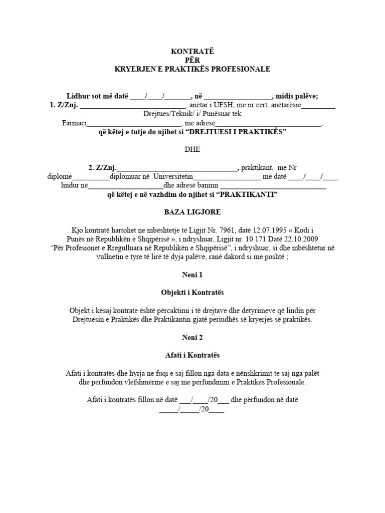 Kontrate - Per - Kryerjen - e - Praktikes - Profesionale 2 | PDF