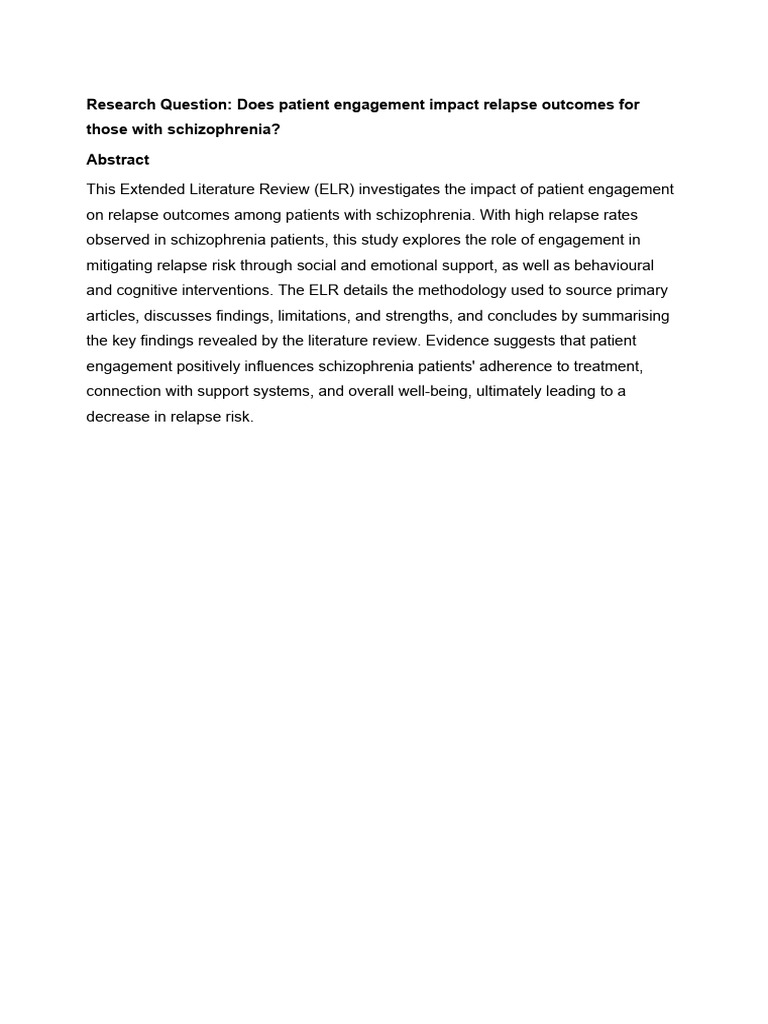 Revised Olu-ELR Does Patient Engagement Impact Relapse Outcomes ... Revised Olu-ELR Does Patient Engagement Impact Relapse Outcomes ...