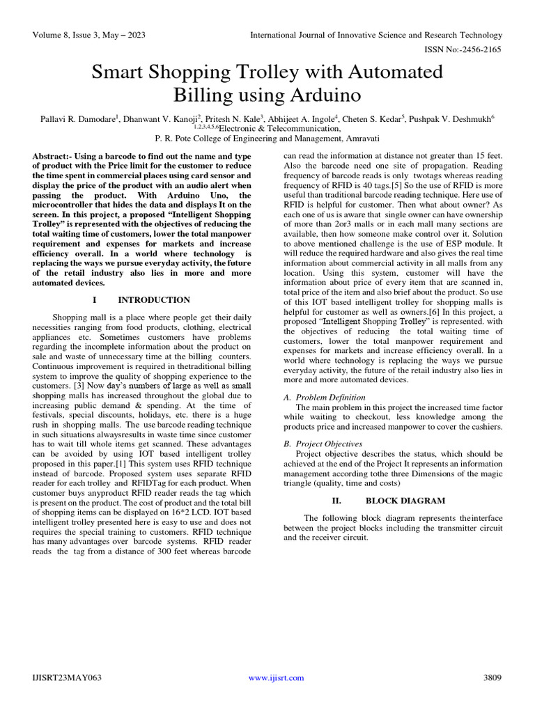 Smart Shopping Trolley With Automated Billing Using Arduino | PDF | Radio Frequency ...