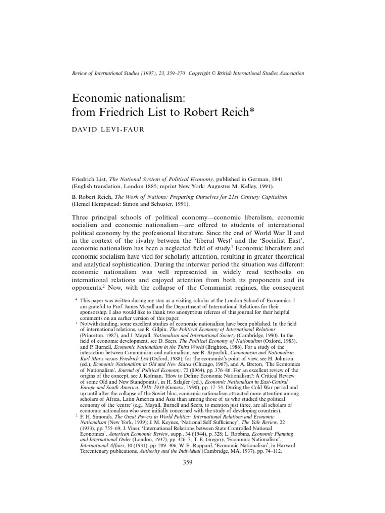 Economic Nationalism - From Friedrich List To Robert Reich | PDF | Adam ...