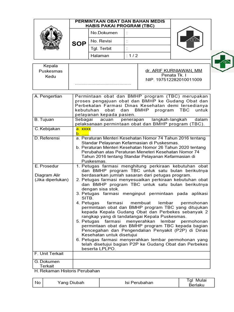 22 Sop Permintaan Obat TB | PDF