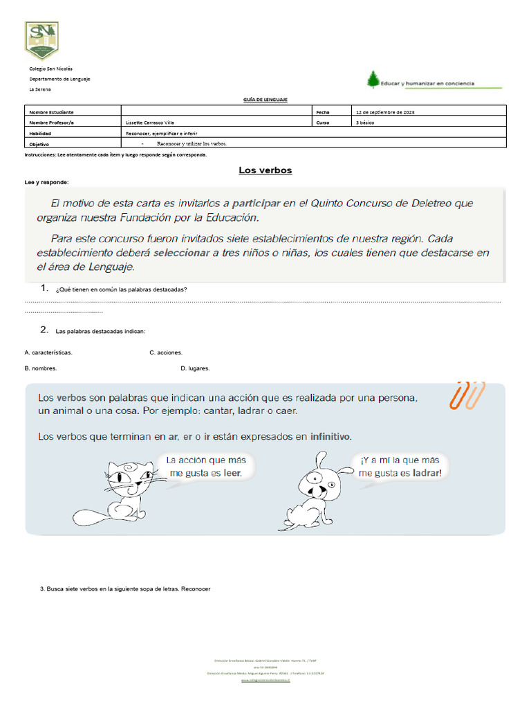 Guía Lenguaje Los Verbos 3 Basico Pdf