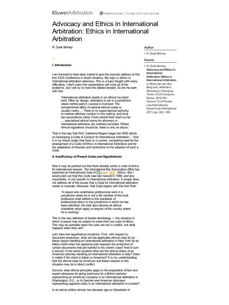 Ethics in International Arbitration Doak Bishop | PDF | Lawyer ...