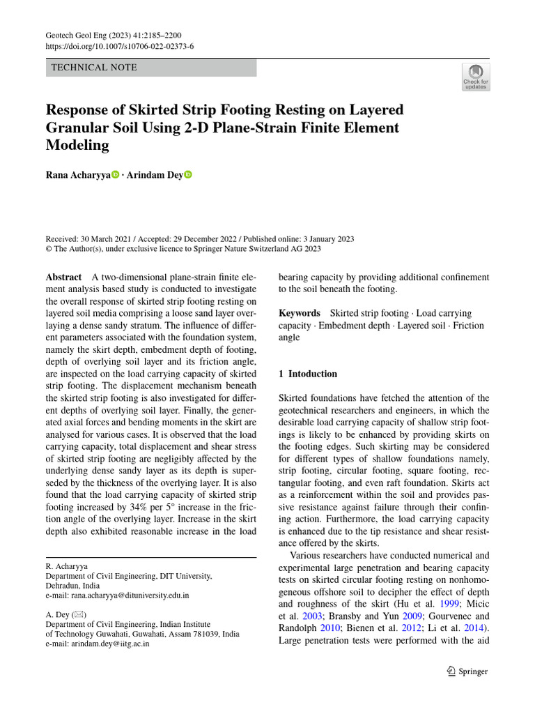 Response of Skirted Strip Footing Resting On Layered Granular Soil Using 2 D Plane Strain Finite ...