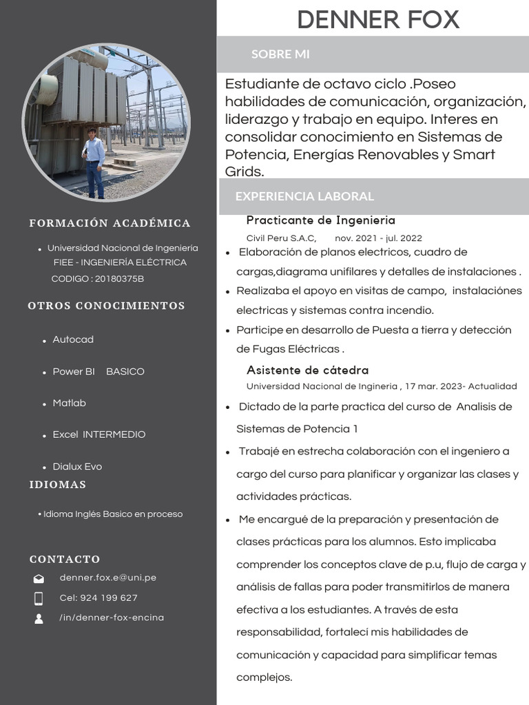 CV Denner Fox 2023 | PDF | Ingeniería | Ingenieria Eléctrica